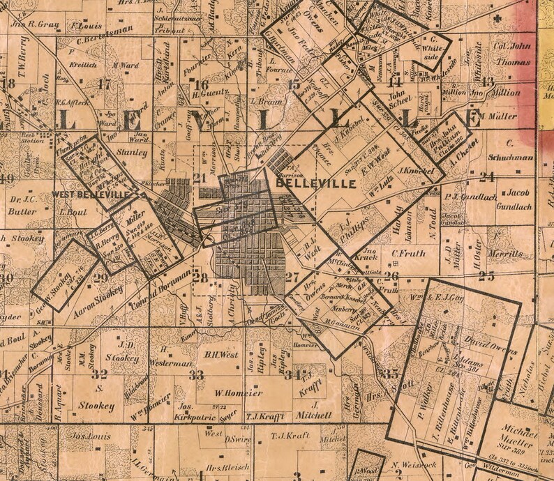 Belleville Illinois 1863 Old Town Map Custom Print Saint - Etsy