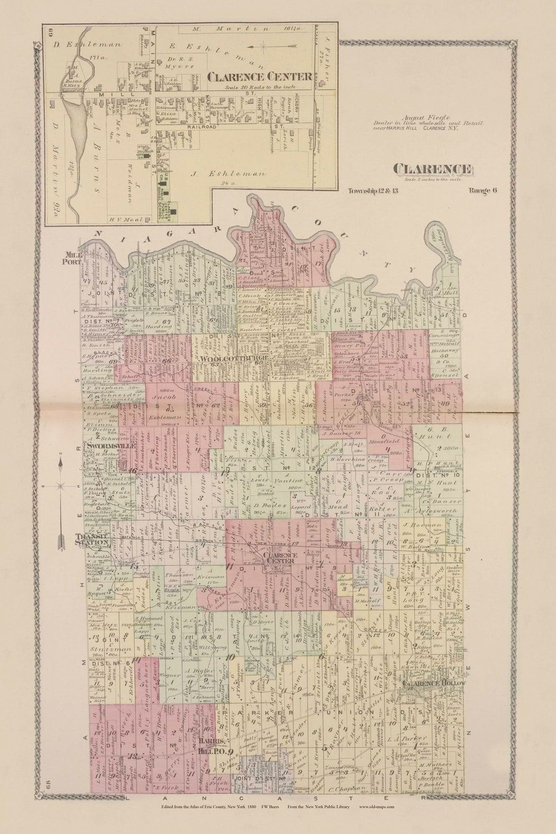 Clarence 1880 Erie County New York Old Town Map Reprint - Etsy