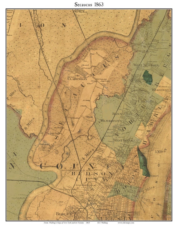 Secaucus 1863 Old Town Map With Homeowner Names New Jersey | Etsy