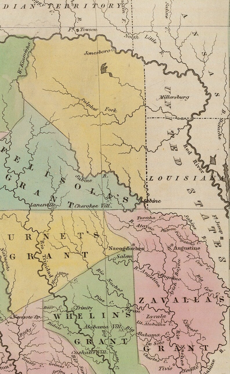 Texas 1838 State Map T.G. Bradford Indian Territories and | Etsy