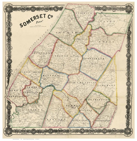 Somerset County Pennsylvania 1860x Old Wall Map with | Etsy