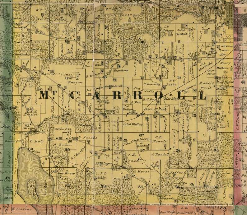 Carroll County Illinois 1869- Old Wall Map Reprint With Homeowner Names ...