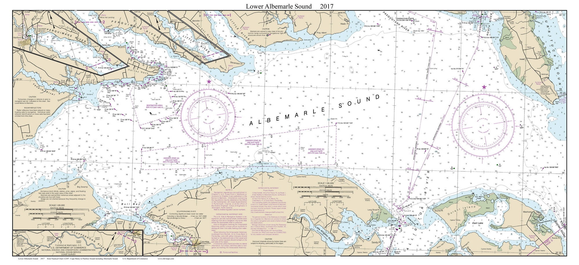 Lower Albemarle Sound 2017 Map Nautical Chart North Carolina Reprint AC ...
