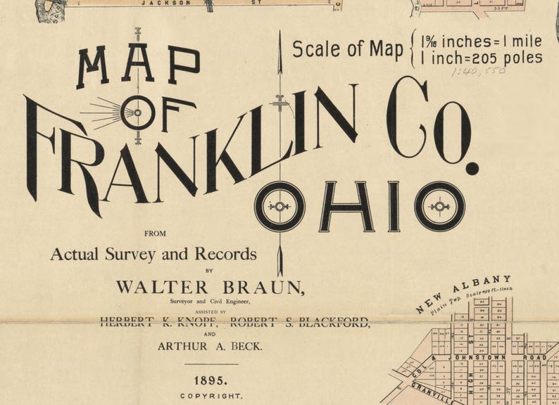 Franklin County Ohio 1895 Old Wall Map Reprint With - Etsy