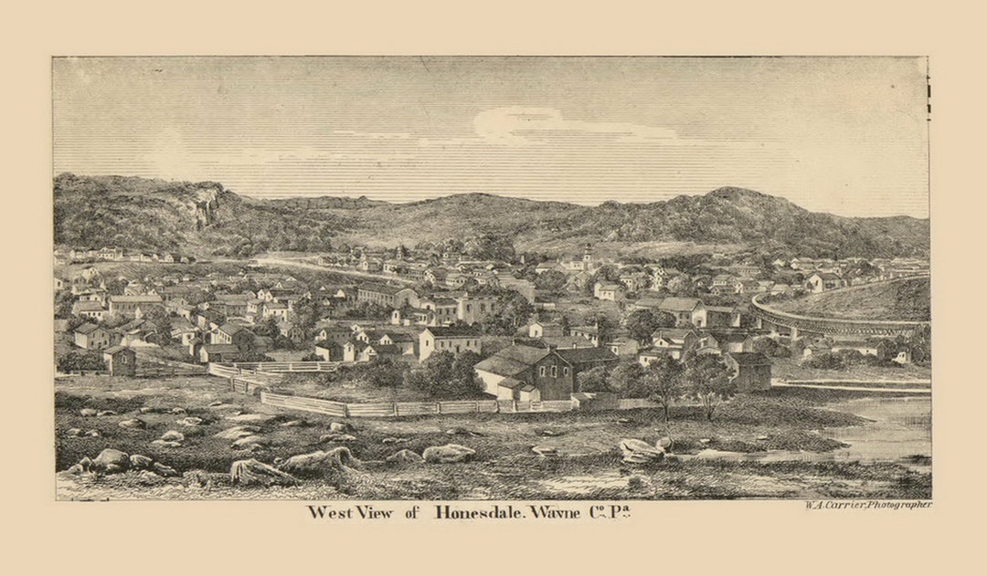 View of Honesdale 1860 Old Map - Wayne County Pennsylvania - Reprint PA ...