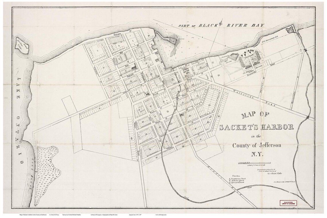 Sacketts Harbor New York Antique Map Reprint 1835 Sackets | Etsy
