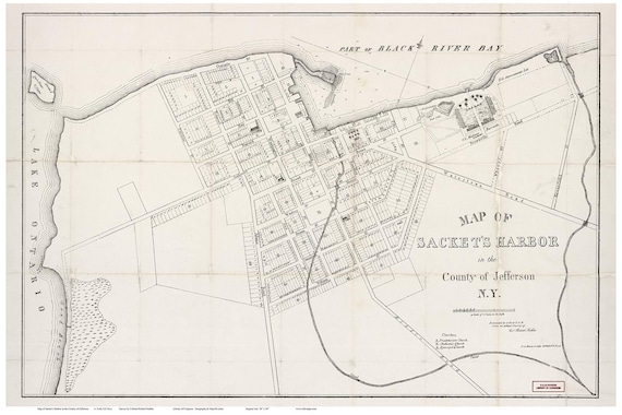 Sacketts Harbor New York Antique Map Reprint 1835 Sackets | Etsy