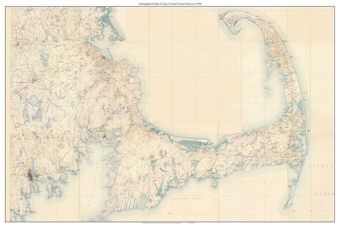 Cape Cod 1890 and Boston USGS Old Topographic Map WIDEST Composite of ...