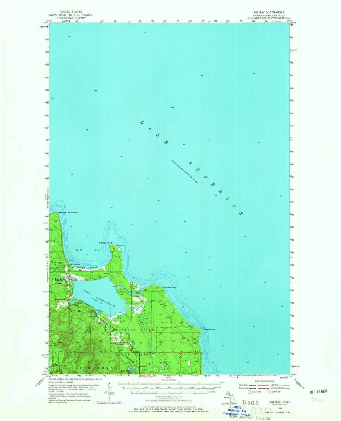 Big Bay 1954 1965 Old Topo Map Lake Independence Lake - Etsy