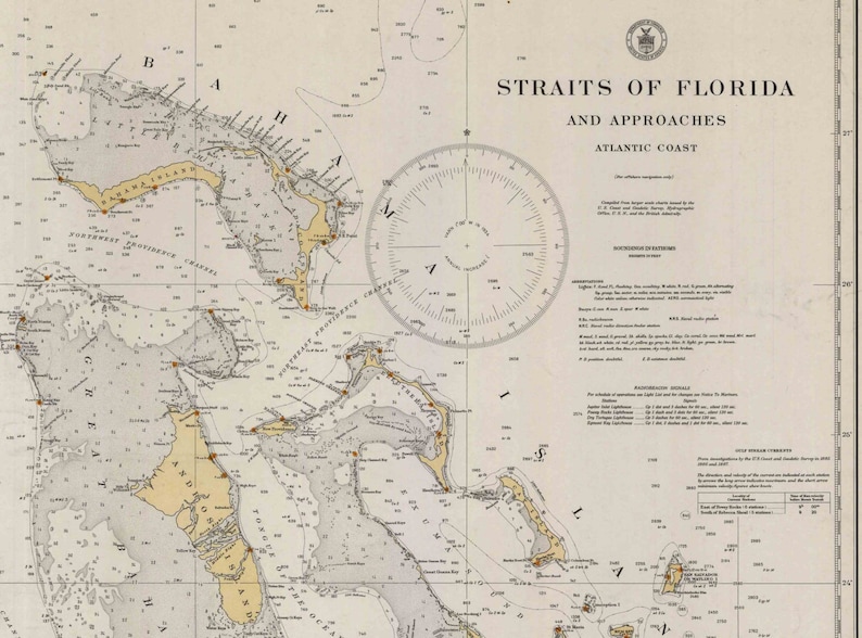 Straits of Florida and Approaches 1933 Nautical Map - Etsy