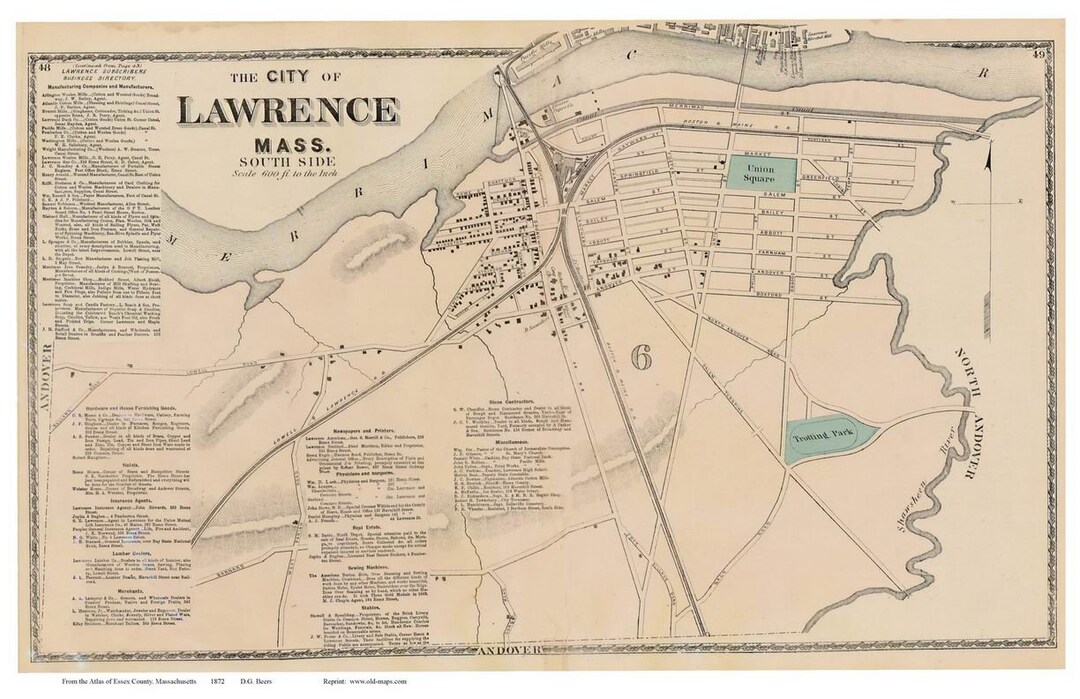 Lawrence (south) 1872 - Old Town Map Reprint - Essex County ...