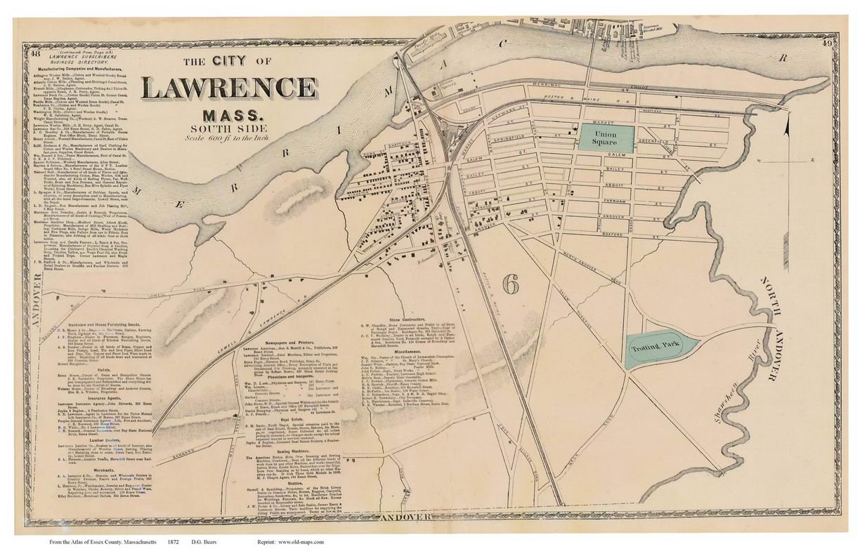 Lawrence south 1872 Old Town Map Reprint Essex County, Massachusetts ...