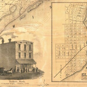 Clinton County Iowa 1865 Old Wall Map With Landowner Names Farm Lines ...