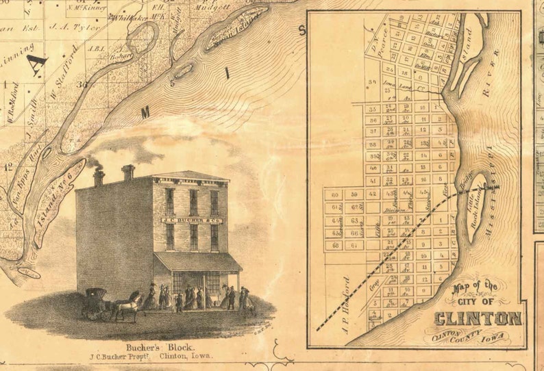 Clinton County Iowa 1865 Old Wall Map With Landowner Names - Etsy Clinton County Iowa 1865 Old Wall Map With Landowner Names - Etsy