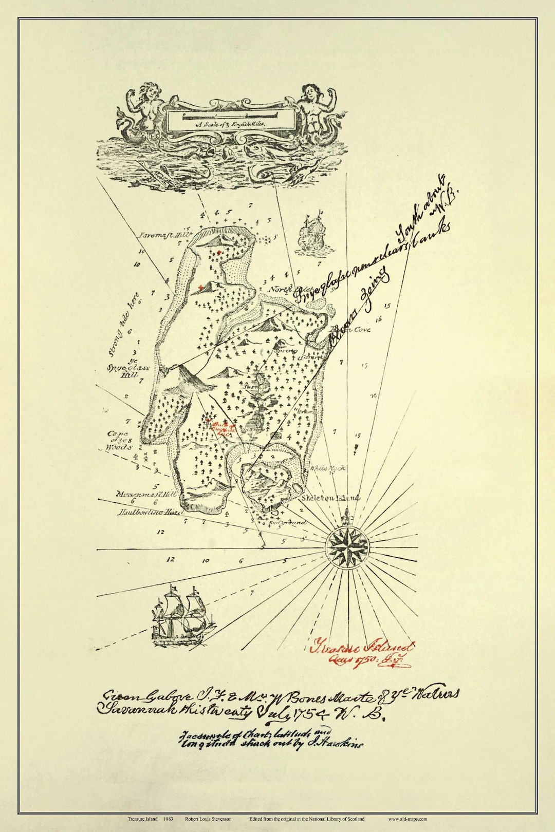 Treasure Island 1883 - Old Map Reprint Treasure Island Map by Robert ...
