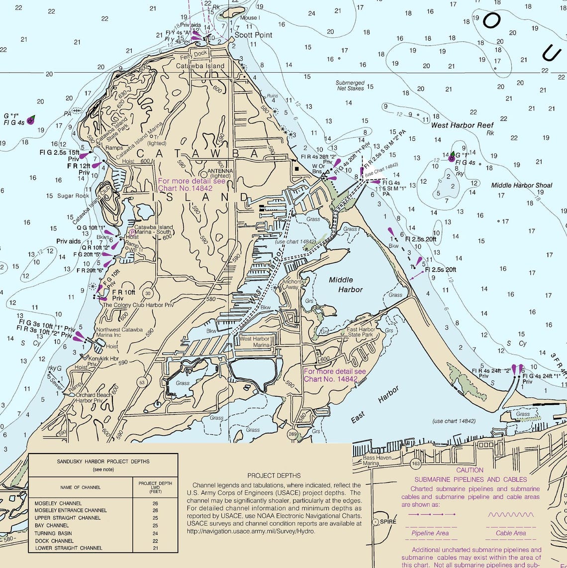 Lake Erie - 2023 - Islands in Lake Erie, Ohio - Nautical Map Reprint ...