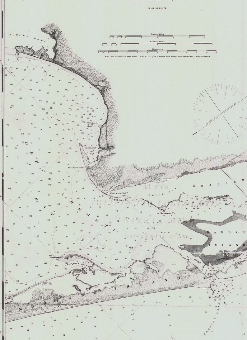 Aransas Pass Aransas and Copano Bays 1884 Nautical Old Map | Etsy