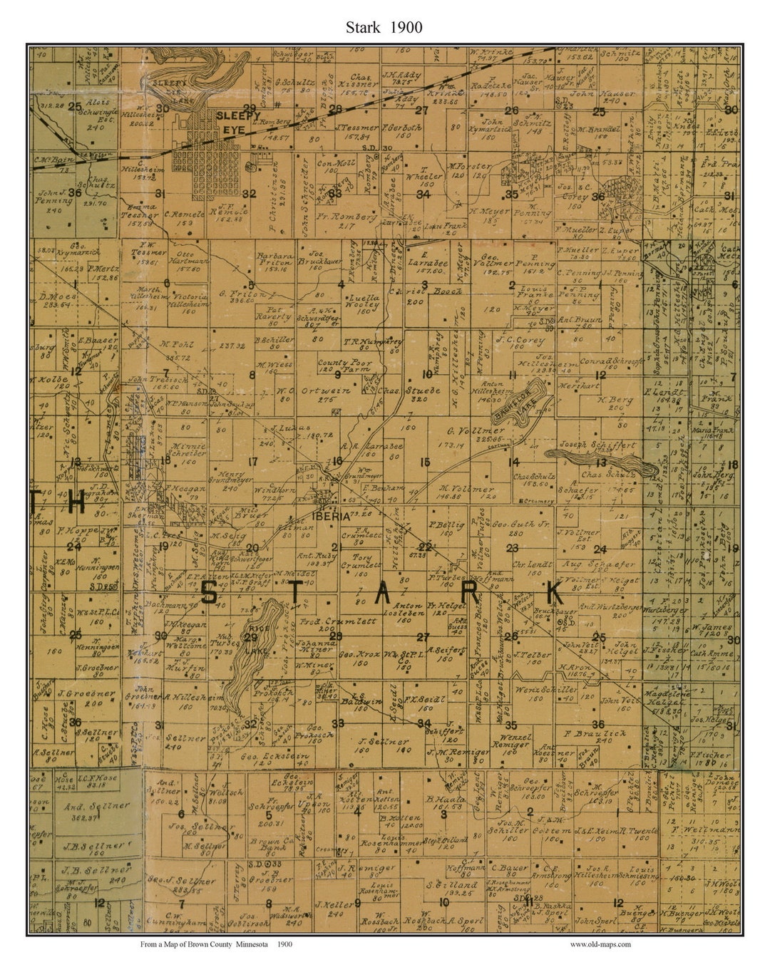 Stark 1900 Old Town Map With Homeowner Names Minnesota Iberia - Reprint ...