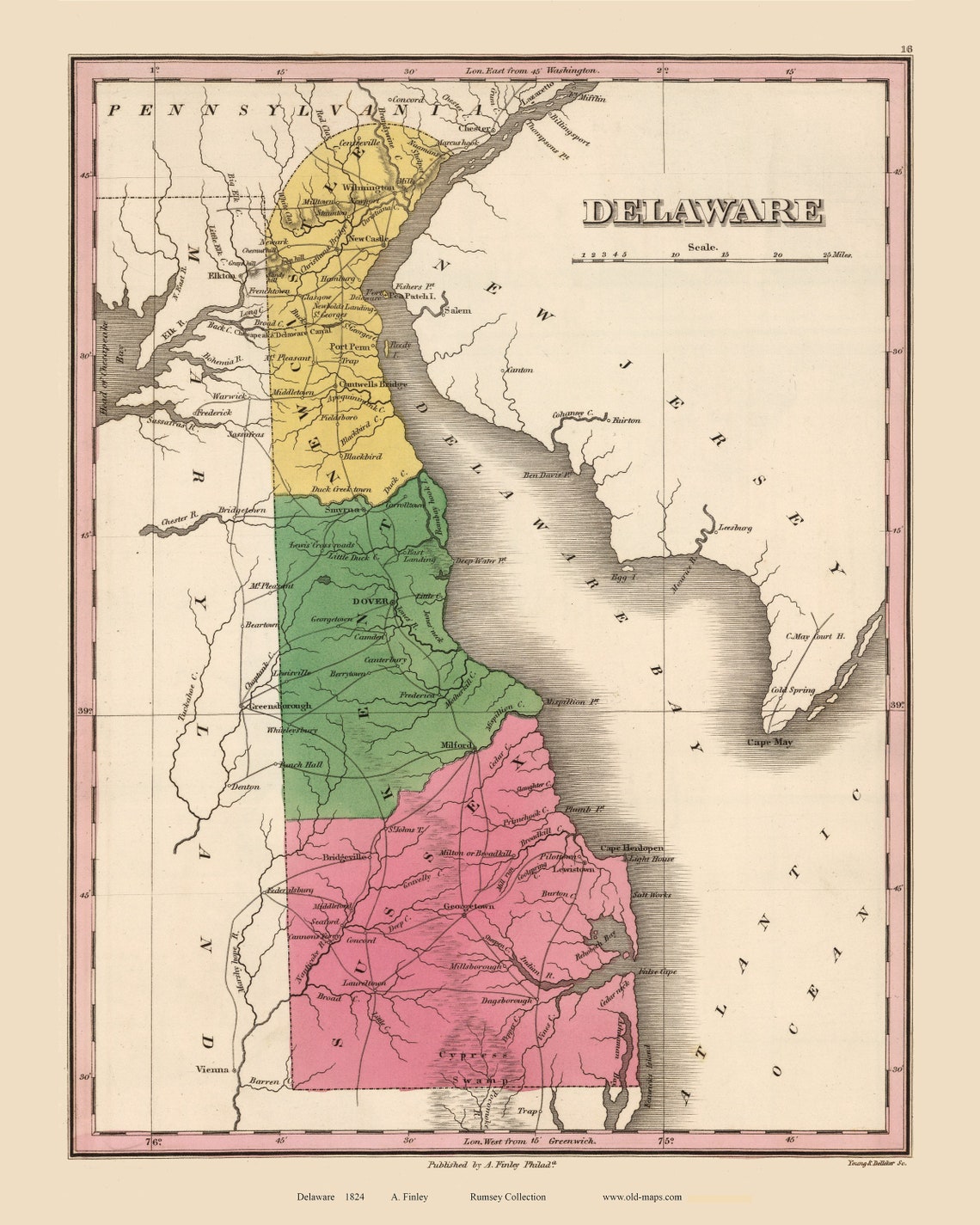 Delaware State Map 1824 - Old Map Reprint - Etsy