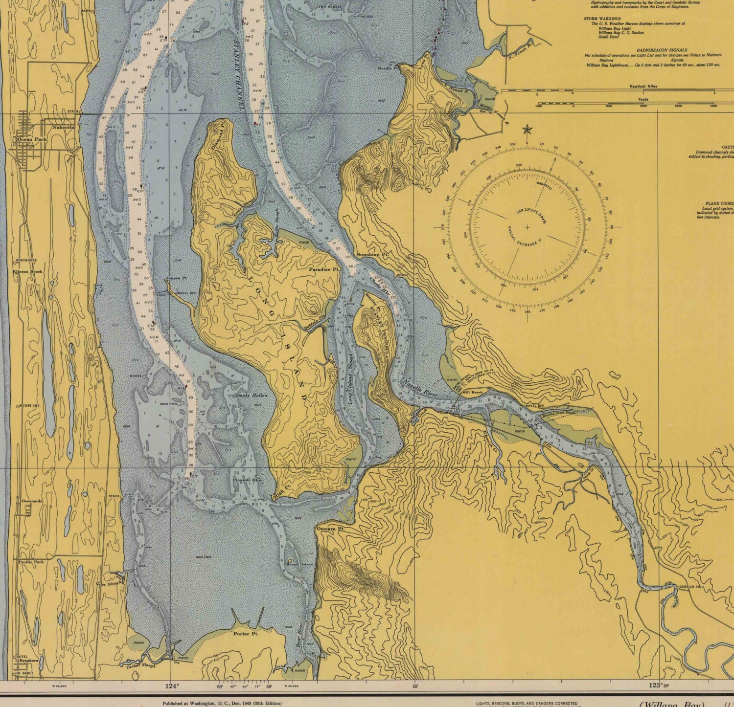 Willapa Bay 1948 Nautical Map Oregon-Washington PC Harbors | Etsy