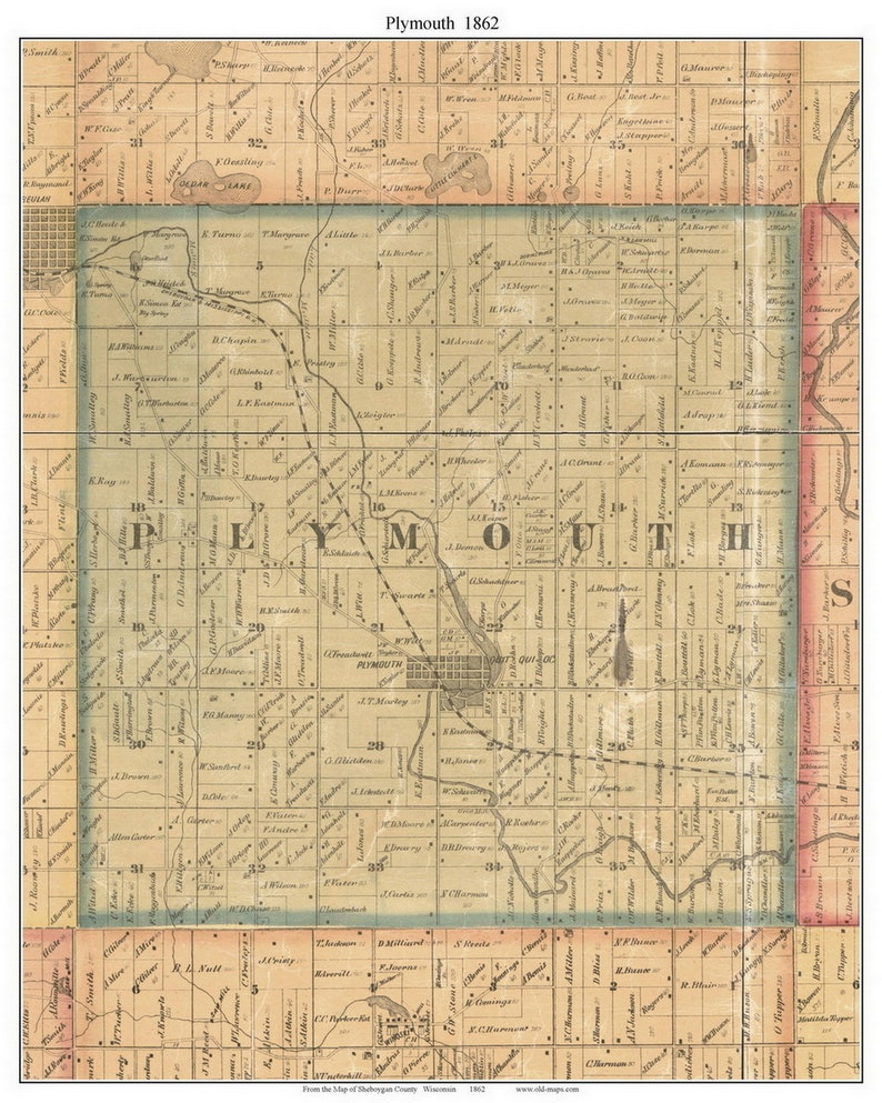 Plymouth 1862 - Old Town Map With Homeowner Names - Quitquioc ...