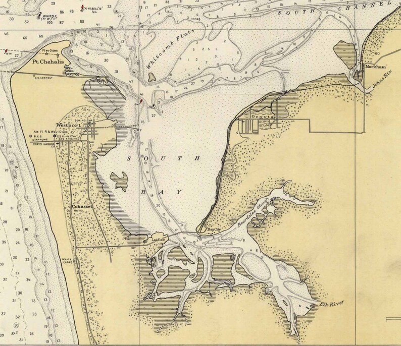 Grays Harbor 1928 Nautical Map Washington PC Harbors Reprint - Etsy