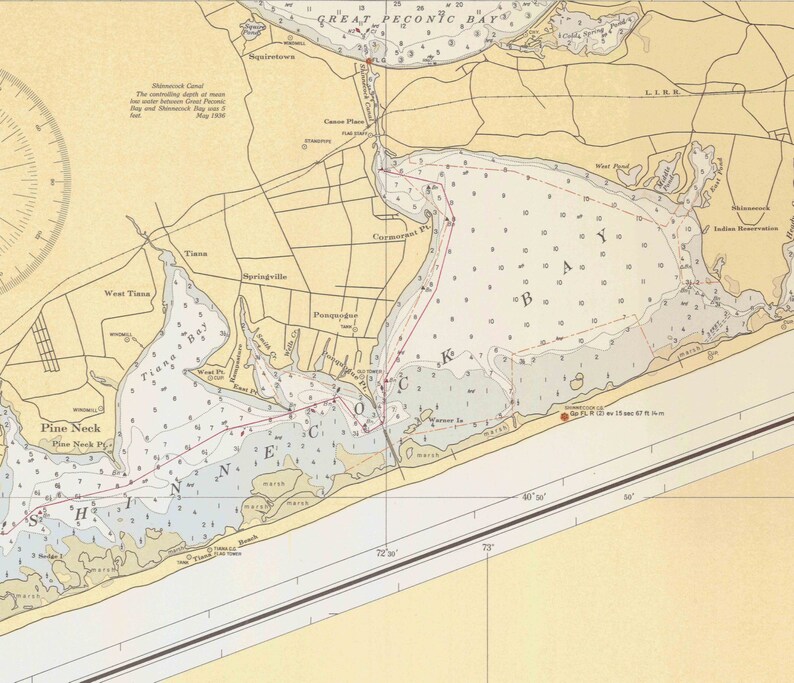 Shinnecock Bay to Great South Bay NY 1938 Nautical Map | Etsy