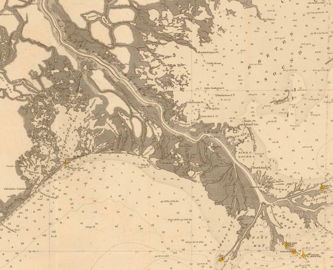 Mobile Bay to Atchafalaya Bay 1899 Nautical Map Alabama & - Etsy