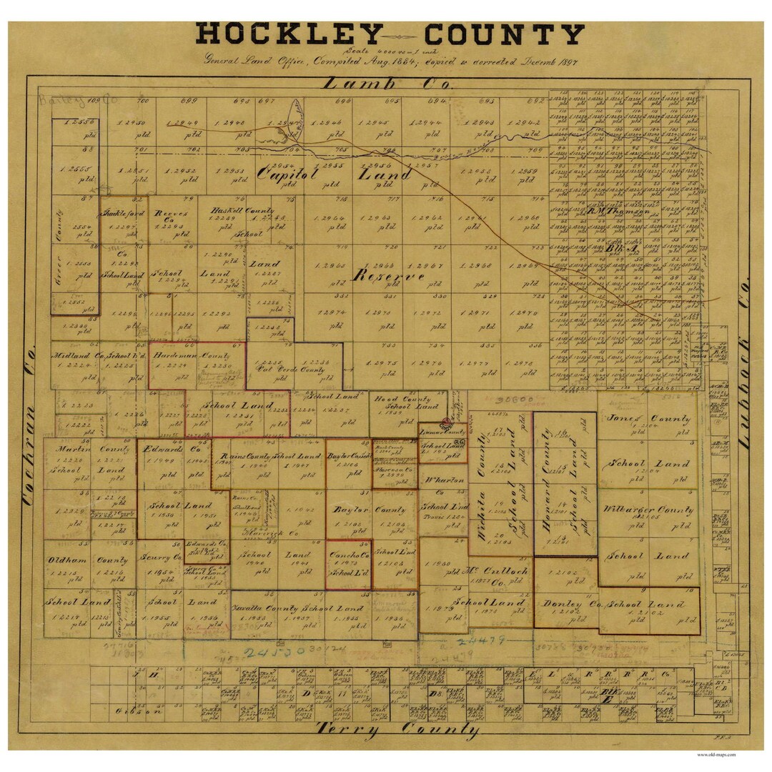 Hockley County, Texas 1897 Old Wall Map Reprint With Lot Lines General ...