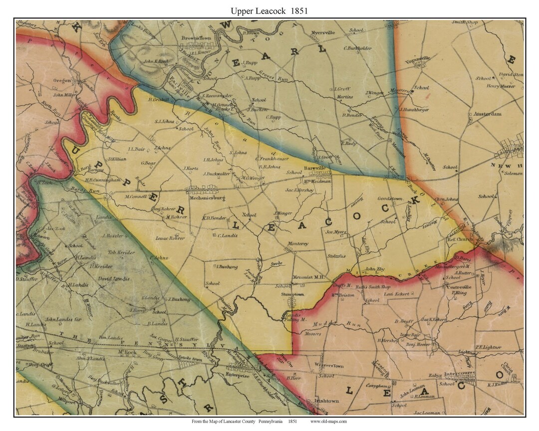 Upper Leacock 1851 Old Town Map With Homeowner Names - Pennsylvania ...
