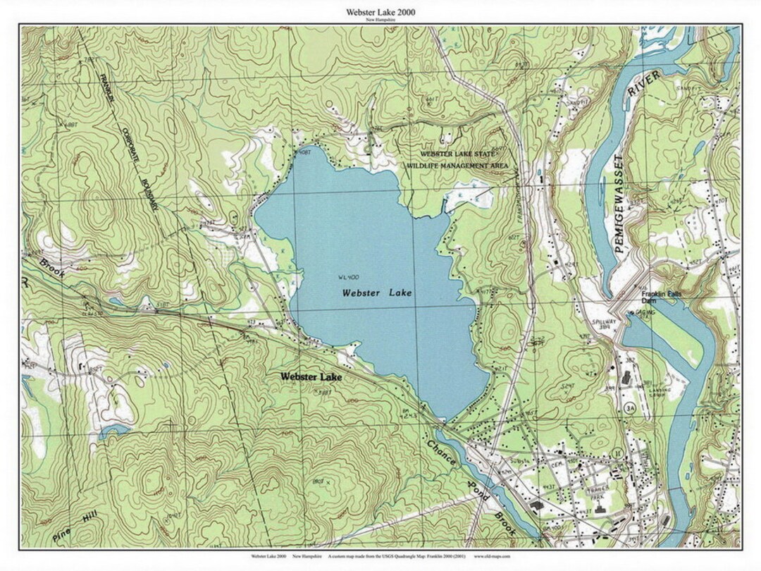 Webster Lake 2000 Old Topographic Map Chance Pond Brook USGS Custom ...