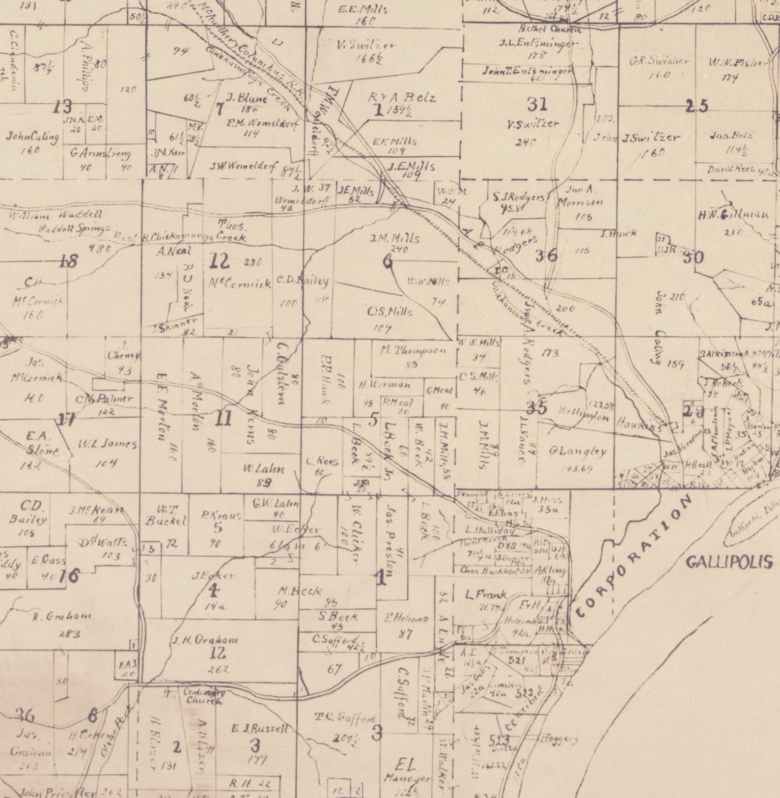 Gallia and Meigs County Ohio 1885 - Old Wall Map Oil Field Reprint With ...