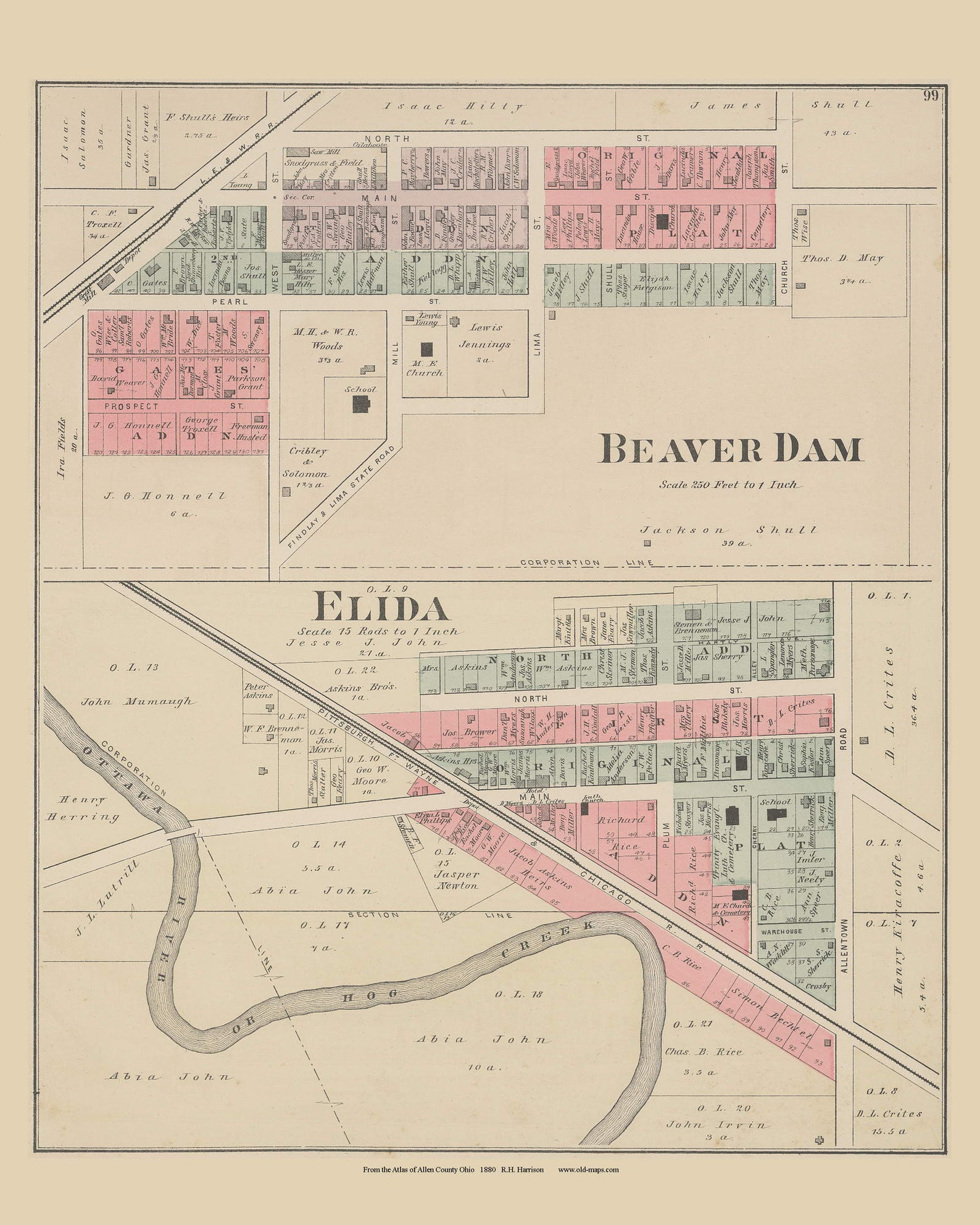 Elida 1880 Old Town Map Reprint Beaver Dam Allen County - Etsy
