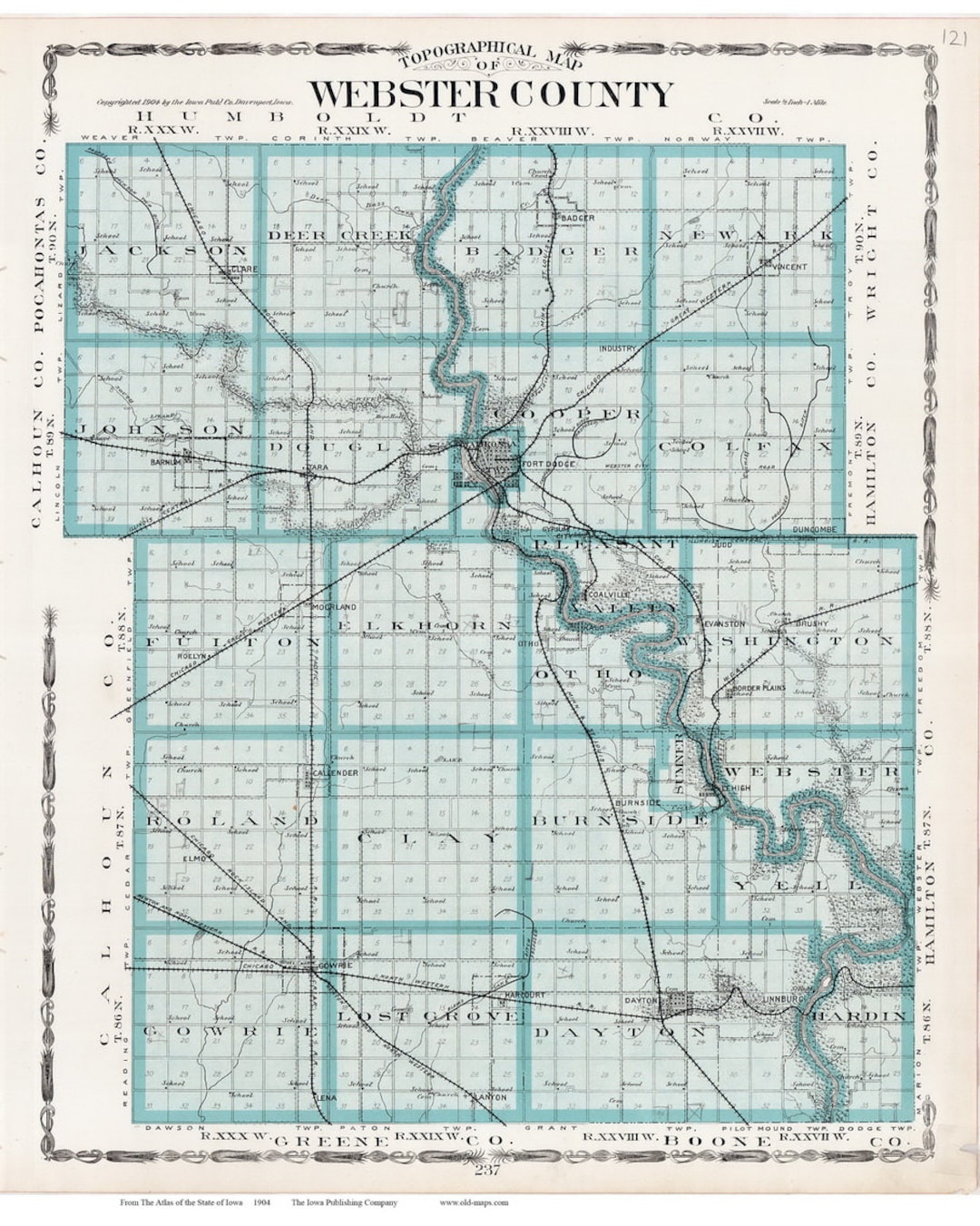 Webster County 1904 - Old Town Map Reprint - Iowa State Atlas ...