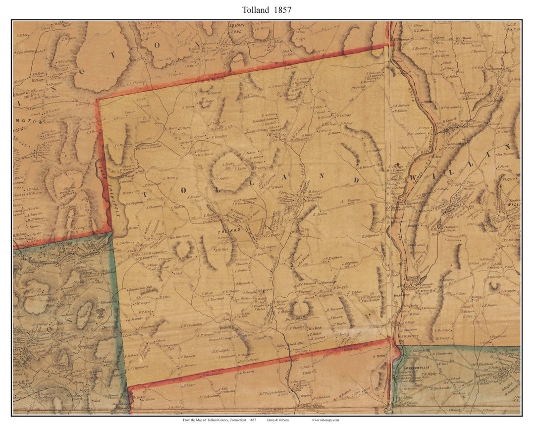 Tolland 1857 Old Town Map With Homeowner Names Connecticut - Reprint ...