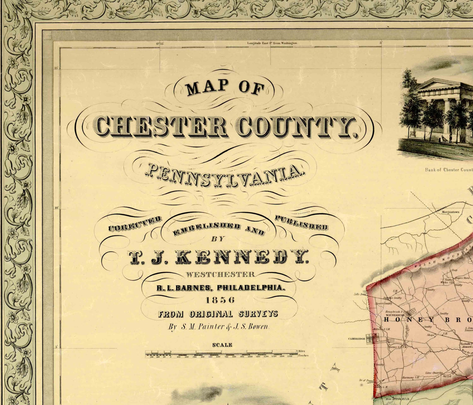 Chester County Pennsylvania 1856 Old Wall Map With Homeowner - Etsy