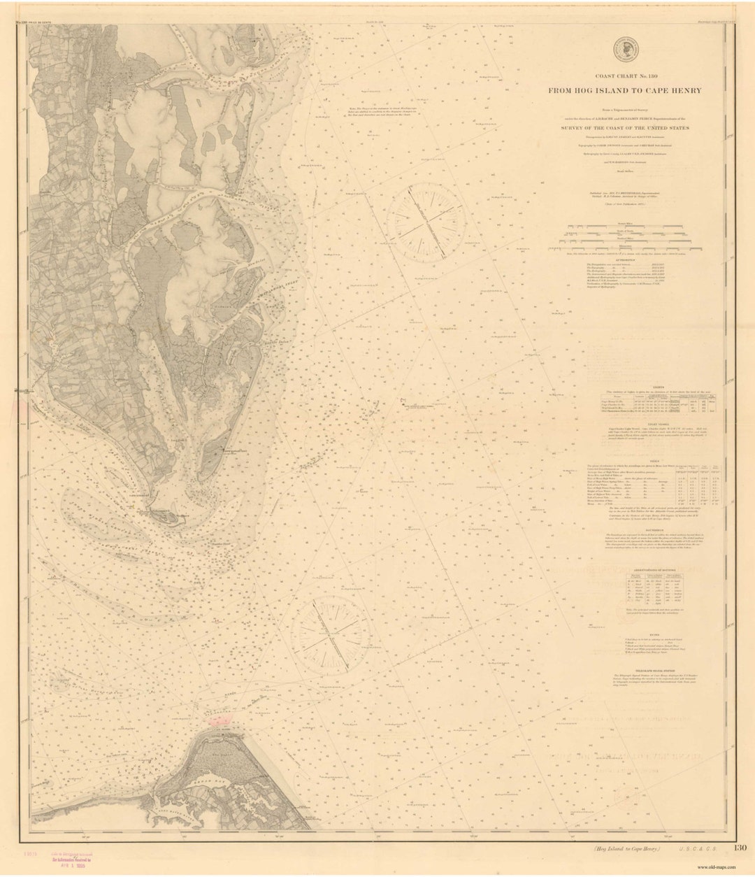Hog Island to Cape Henry -1895 Nautical Map Reprint - Delaware Maryland ...