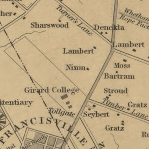 Philadelphia County PA 1843 Old Wall Map - Homeowner Names - Reprint ...