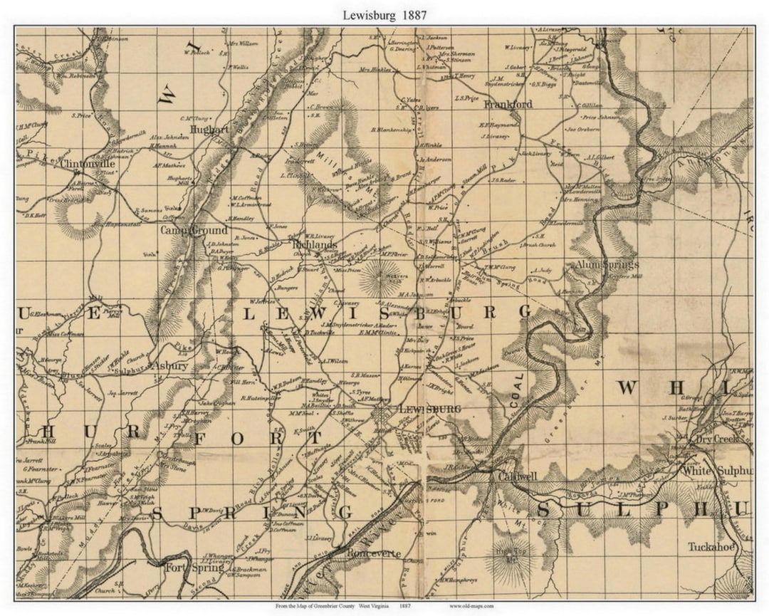 Lewisburg 1887 - Old Town Map With Homeowner Names - Richlands - West ...