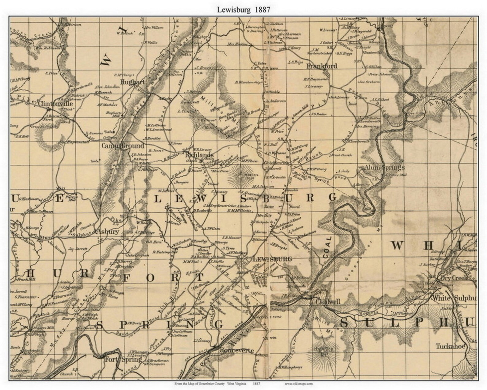 Lewisburg 1887 - Old Town Map With Homeowner Names - Richlands - West ...