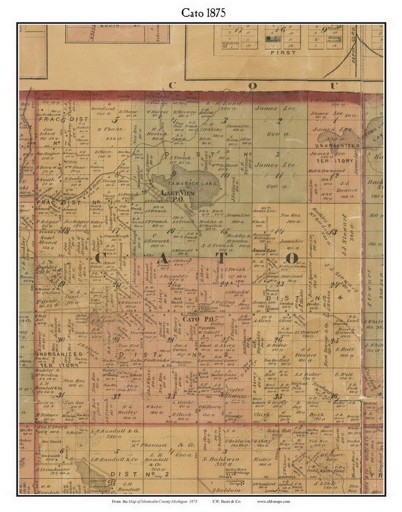 Cato 1875 Old Town Map With Homeowner Names Tamarack Lake | Etsy