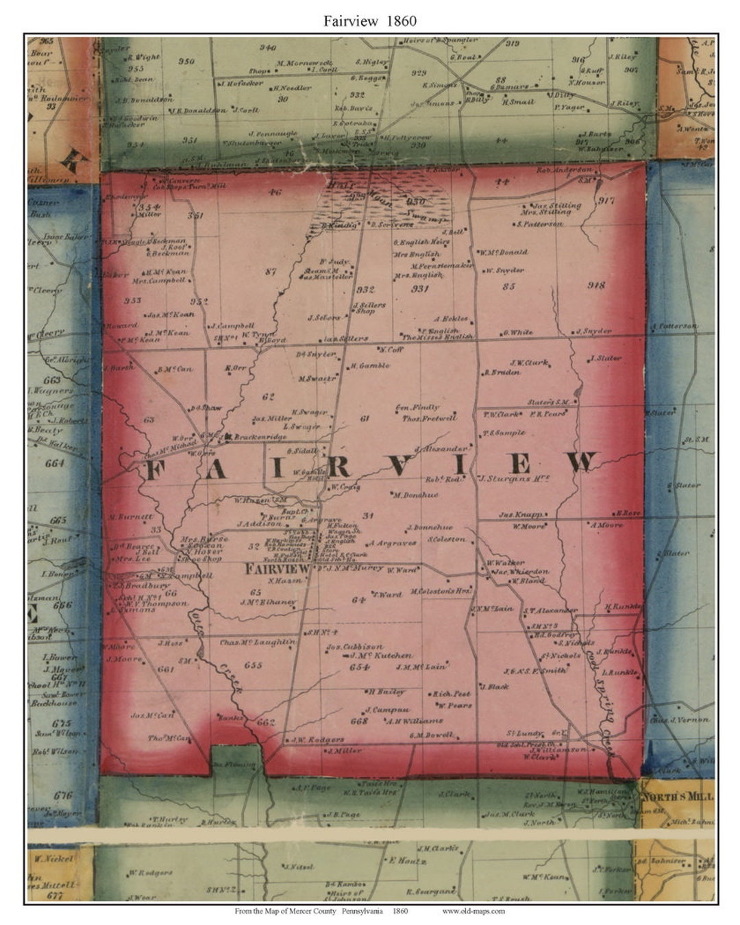 Fairview 1860 Old Town Map With Homeowner Names - Pennsylvania ...