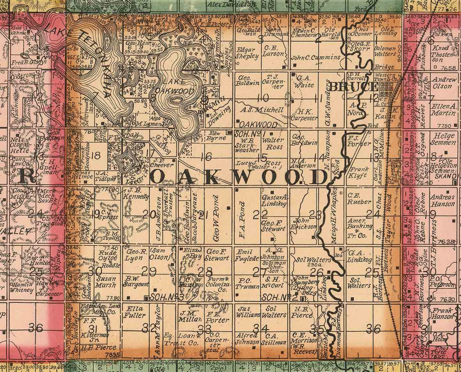 Brookings County South Dakota 1897 - Old Wall Map With Landowner Names ...