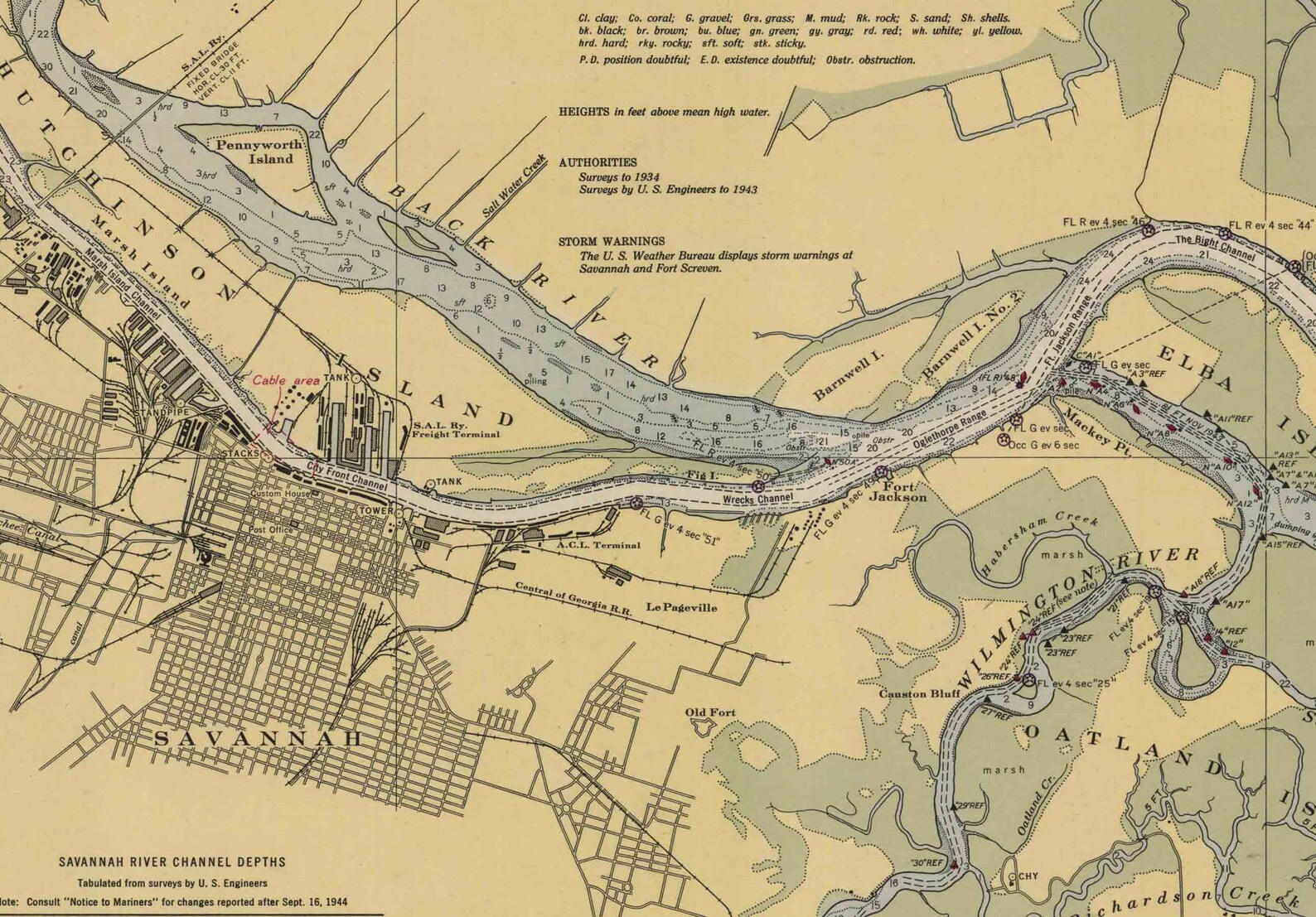 Savannah River and Wassaw Sound 1944-old Map Nautical - Etsy