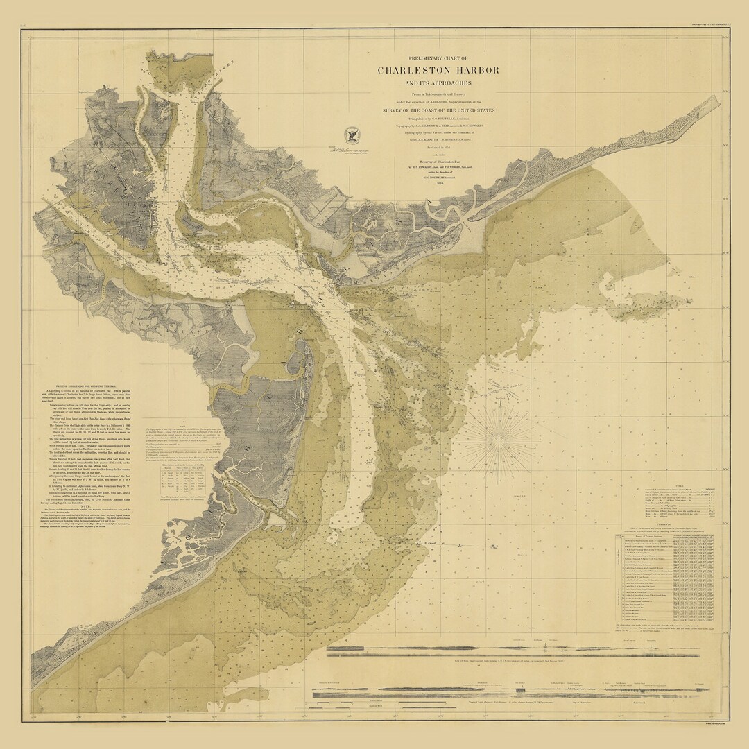 Charleston Harbor 1864 Map - Old Nautical Chart- South Carolina ...