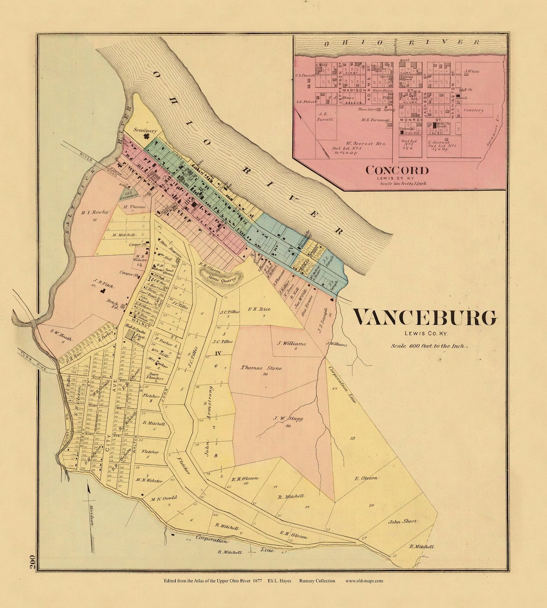 Vanceburg 1877 Old Town Map Lewis County Kentucky Ohio Valley Atlas ...