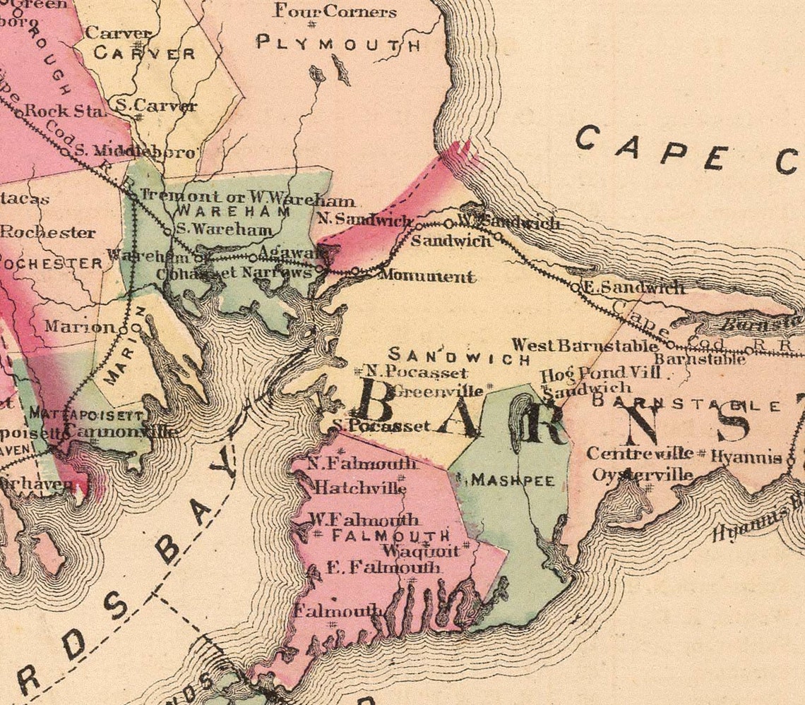 Massachusetts 1871 Railroad Map by H.F. Walling Reprint MA - Etsy