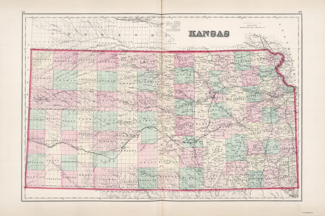 Kansas 1878 Old Map - O.W. Gray State Map USA Atlas - Etsy