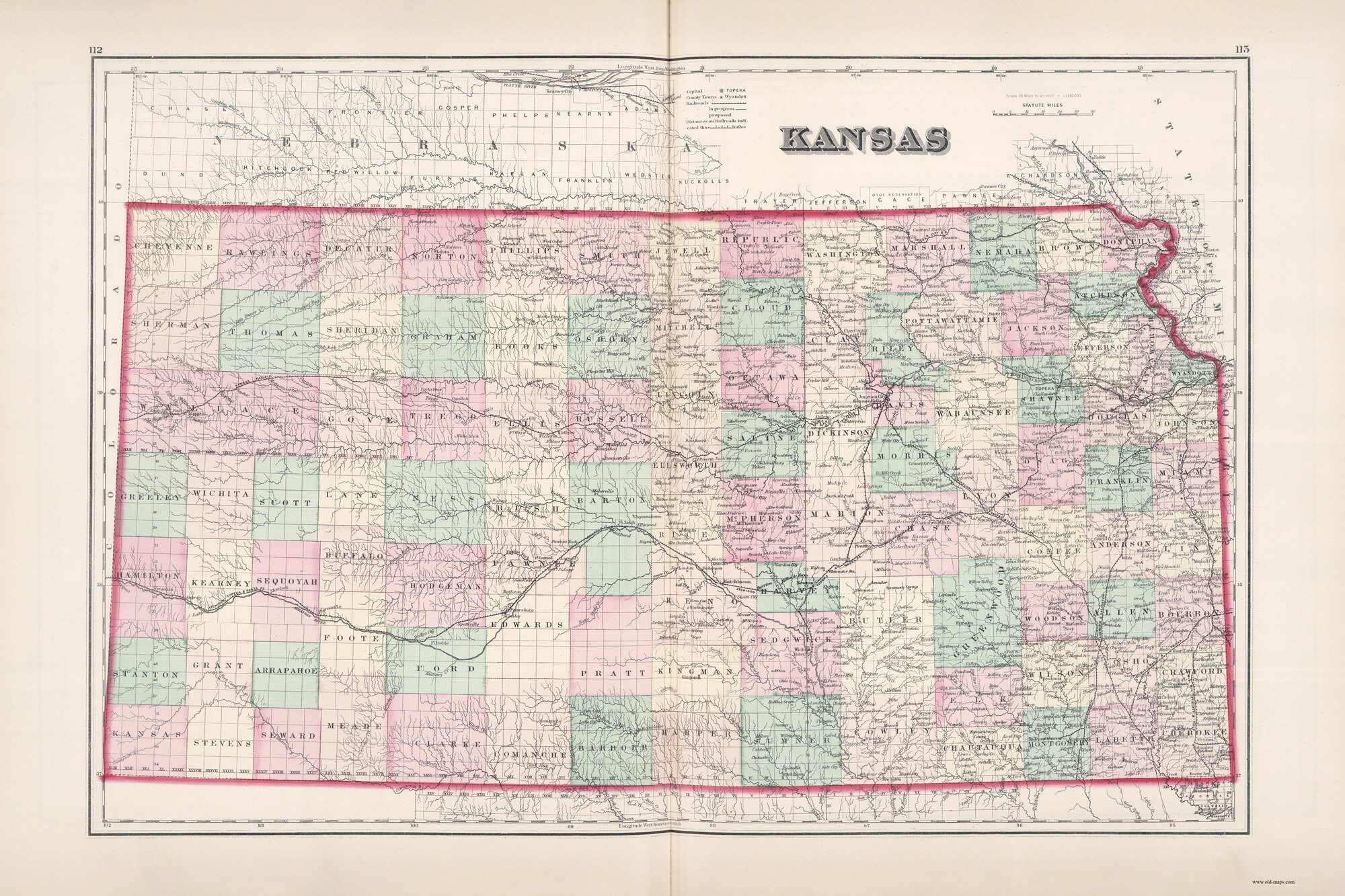 Kansas 1878 Old Map O.W. Gray State Map USA Atlas - Etsy