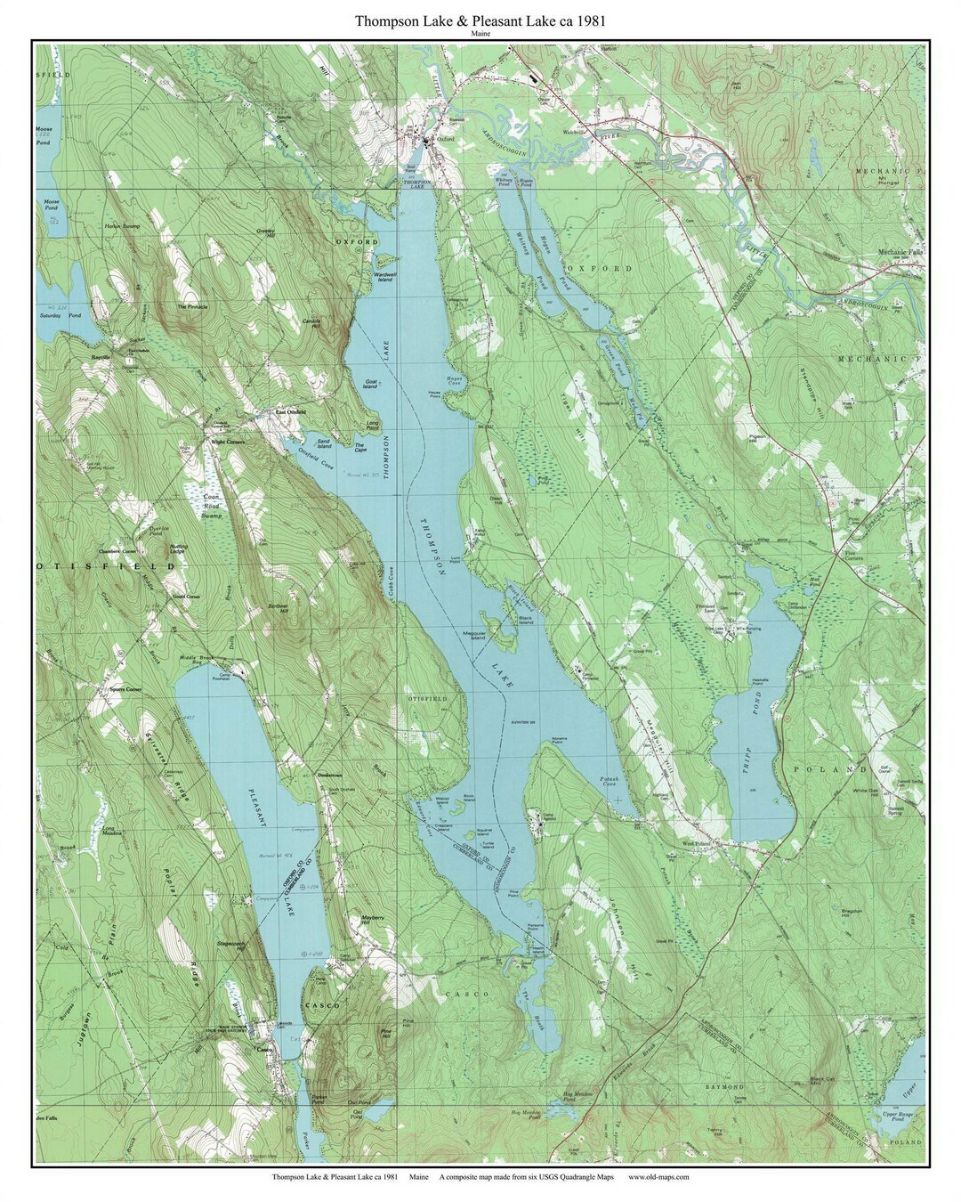 Thompson Lake & Pleasant Lake 1981 Topographic Map USGS 7x7 Custom ...